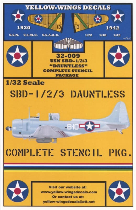 Yellow Wings #32009 1:32 SBD-1/2/3 Complete Stencils