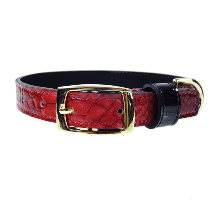 Patent Leather Dog Collar | Red Snakeskin