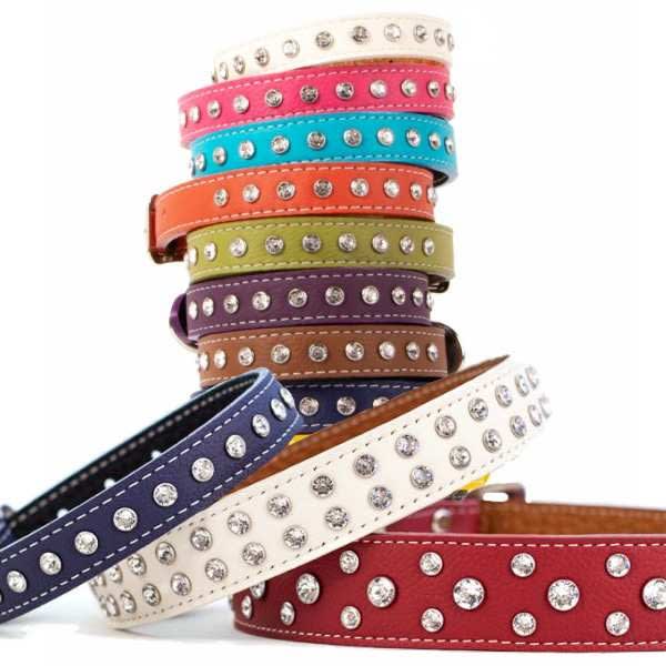 Italian Leather Dog Collars with Crystals
