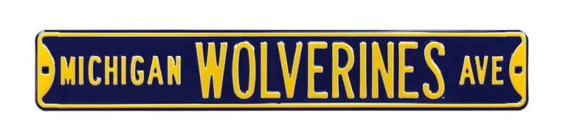 Michigan Wolverines Steel Street Sign-MICHIGAN WOLVERINES AVE on Navy