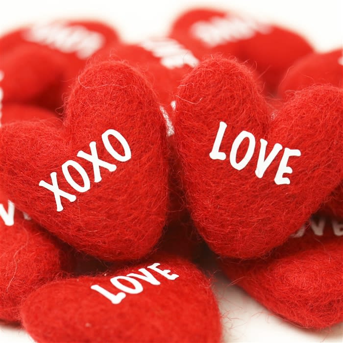 red conversation hearts, red felt hearts, red conversation sweethearts ...