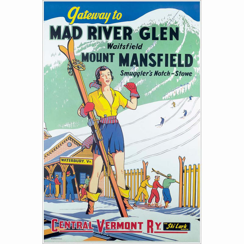 Mad River Glen Vintage Art Deco Skiing Poster