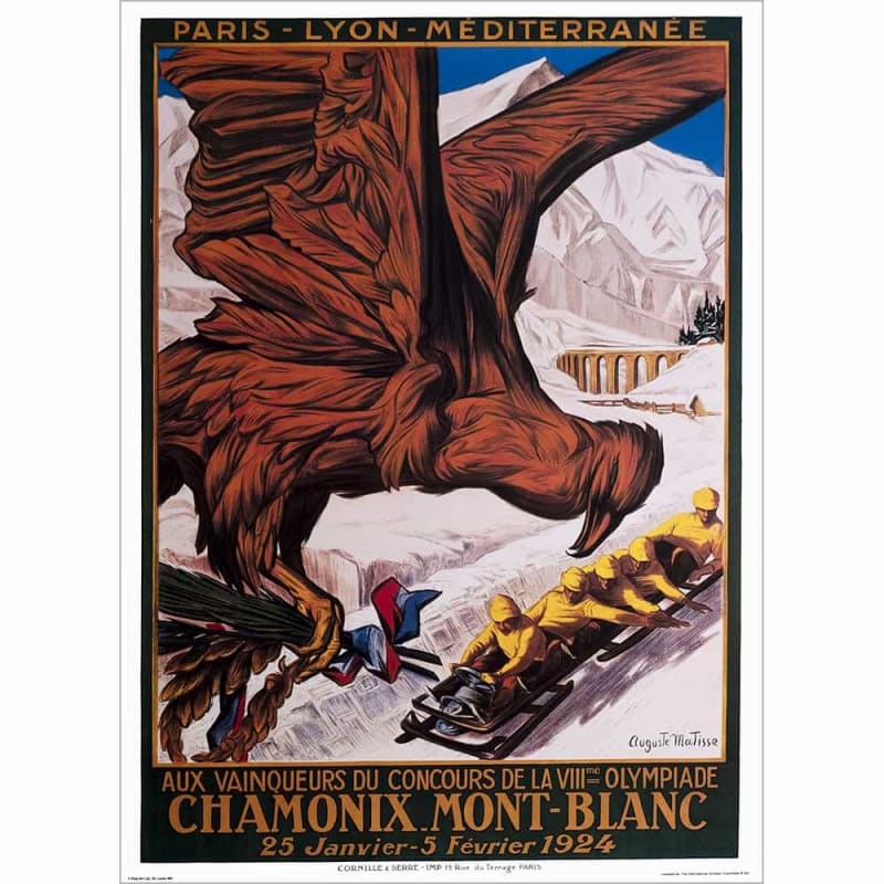 1924 Chamonix French Winter Olympics Vintage Ski Poster