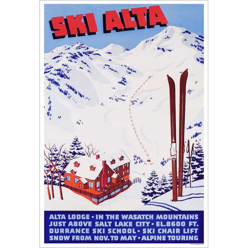 Alta Ski Poster 1941 Dick Durrance Ski School, 20 x 30 in. Available in ...
