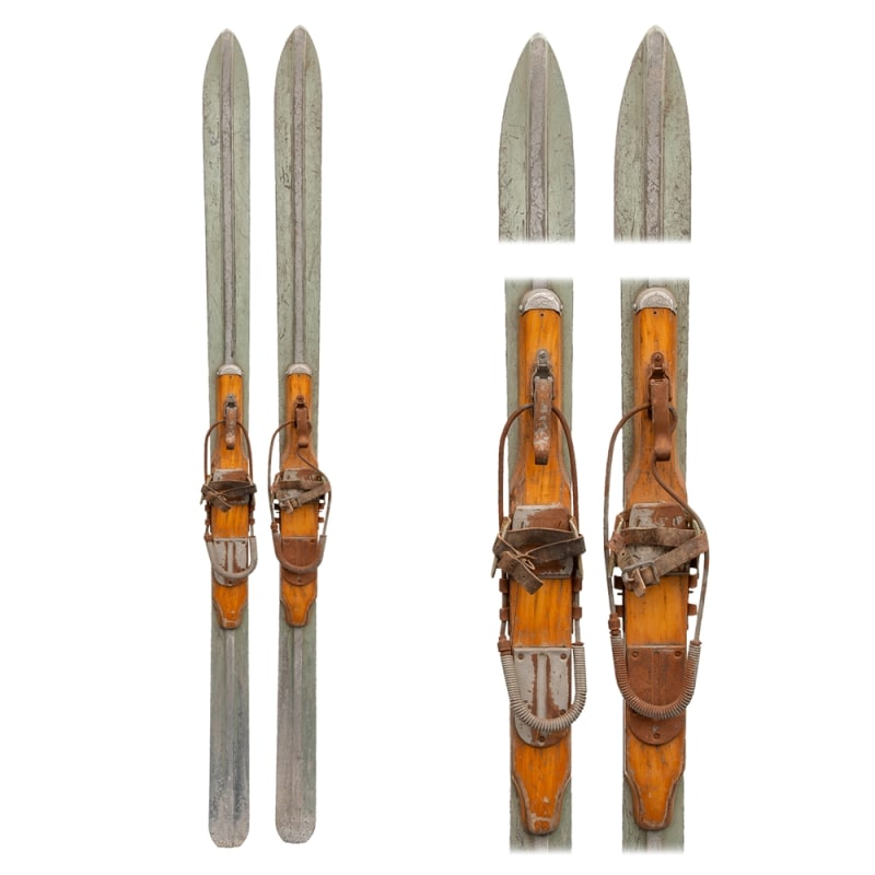 1940's Dow Aircraft Air Ski Vintage Skis with Bear Trap and Cable bindings