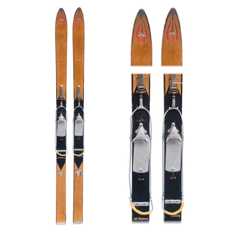 1930s Northland Hickory Ridge Top Downhill Skis, with Bear Trap & Cable ...