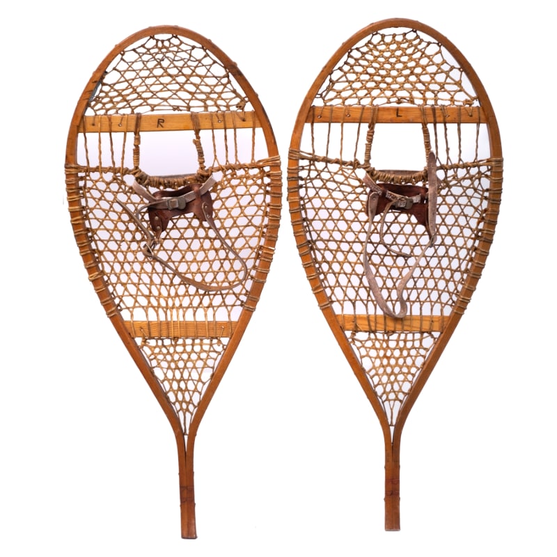 1940s Canadian Trapper Snowshoes with leather bindings. Size - 39 x 16 ...