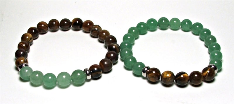FB-08 STONE BEAD FRIENDHIP STRETCH BRACELET IN AVENTURINE & TIGER EYE ...