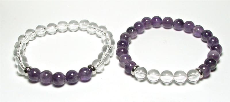 FB-10 STONE BEAD FRIENDHIP STRETCH BRACELET IN AMETHYST & CLEAR QUARTZ ...