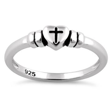 Heart and Cross Ring- Sterling Silver .925