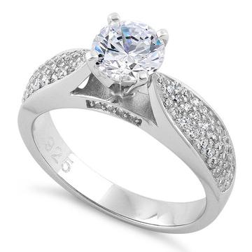 Sterling Silver CZ Pave Design Engagement Ring