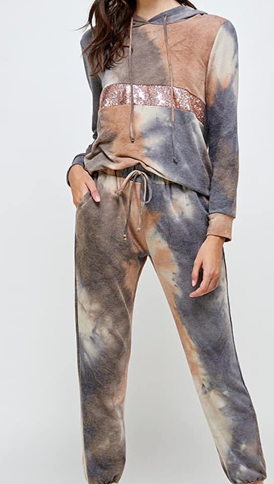 Jogger Set in Blue or tan with hood Small to Plus