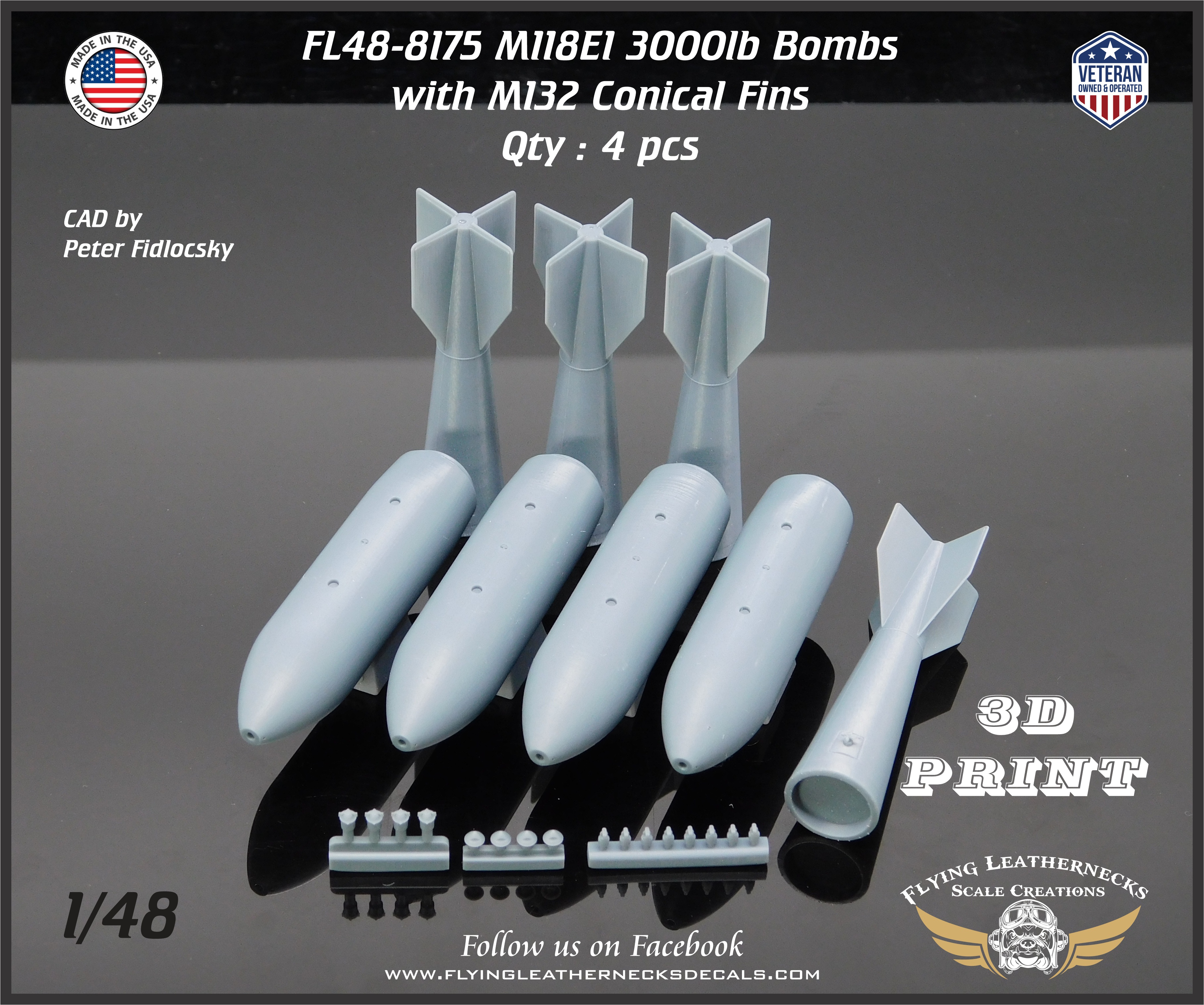 FL48-8175 M118E1 3000lb Bombs with M132 Conical Fins