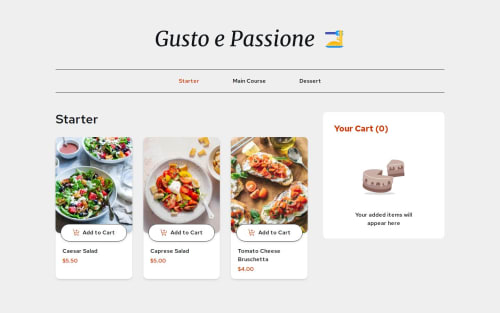 Frontend Mentor | Italian restaurant - Product List with Cart coding challenge solution