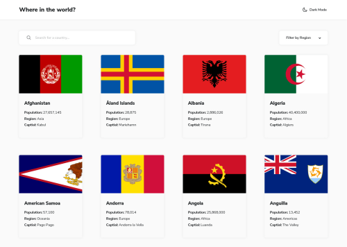 rest countries api site using react js and sass, with infinite scroll coding challenge solution ...