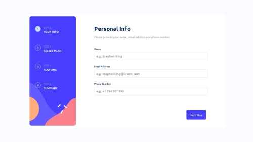 Multi Step Form with React. coding challenge solution