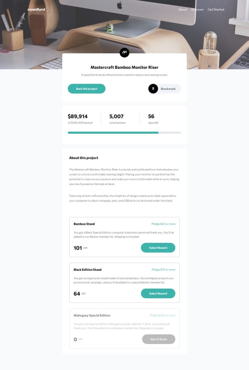 Crowdfunding Product Page using React JS + Tailwind CSS coding challenge solution | Frontend Mentor