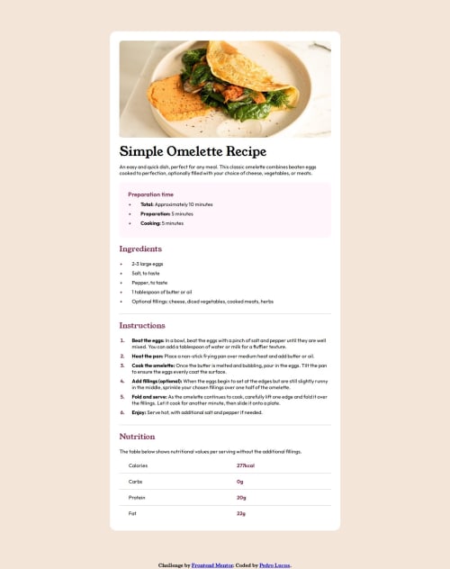 Responsive Recipe Page using CSS Grid coding challenge solution | Frontend Mentor