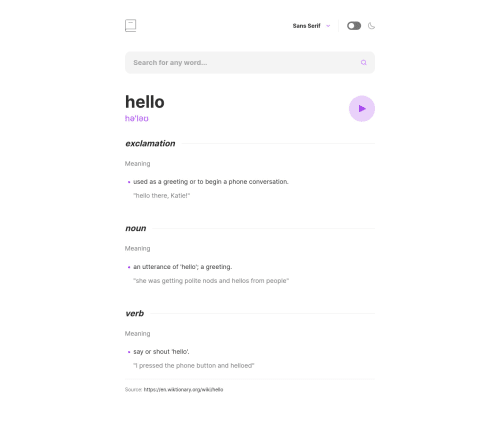 Dictionary Web App using React coding challenge solution | Frontend Mentor