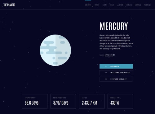 Planets facts site coding challenge solution | Frontend Mentor