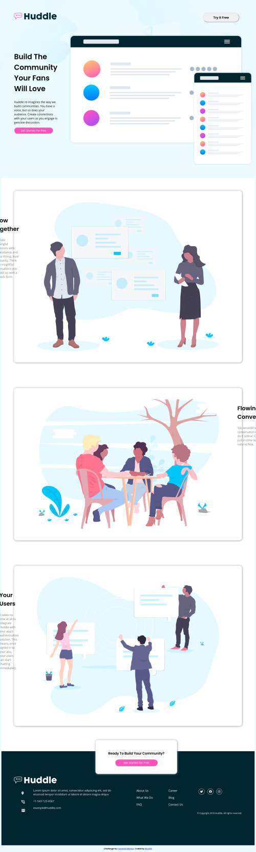 Huddle Landing Page using CSS Grid & Flexbox with custom CSS coding challenge solution