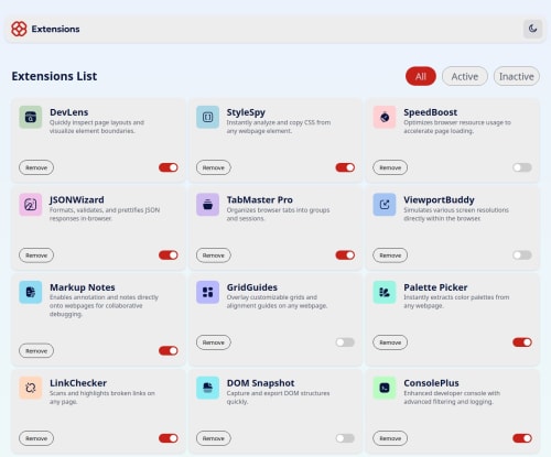 Frontend Mentor | Pagina de Extenciones, con modo dark y adaptable a distintas pantallas coding ...