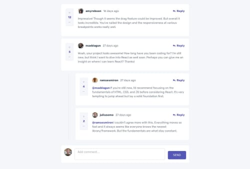 Frontend Mentor Comments Section Using React And Tailwind Coding