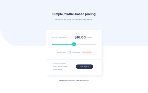 Interactive Pricing Component using React and Sass coding challenge solution | Frontend Mentor
