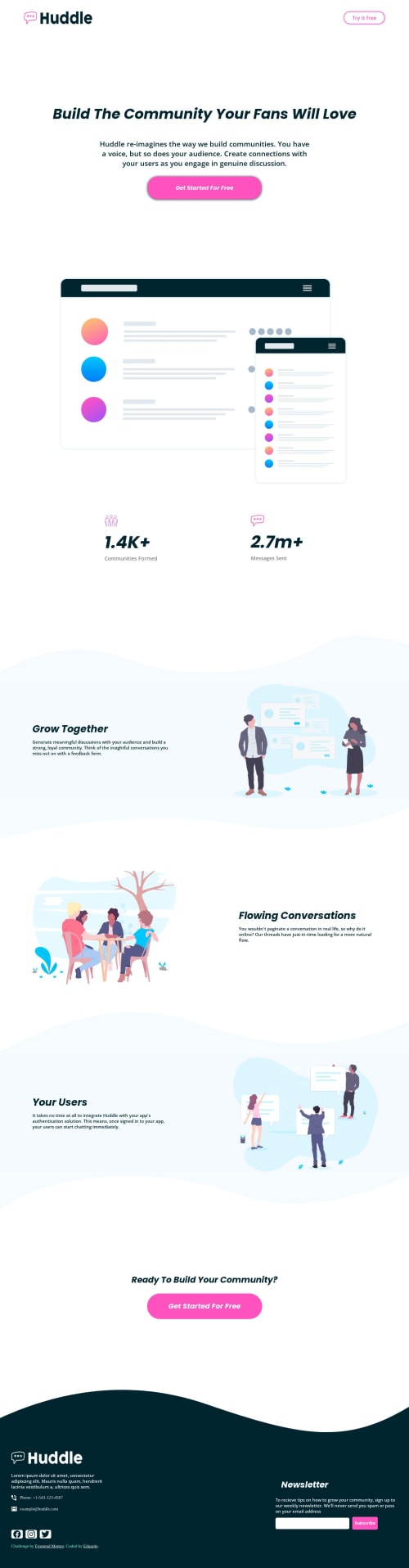 Frontend Mentor | Huddle landing page with curved sections coding challenge solution