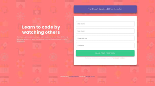 Frontend Mentor | Responsive sign up form using HTML, CSS, JS. coding challenge solution