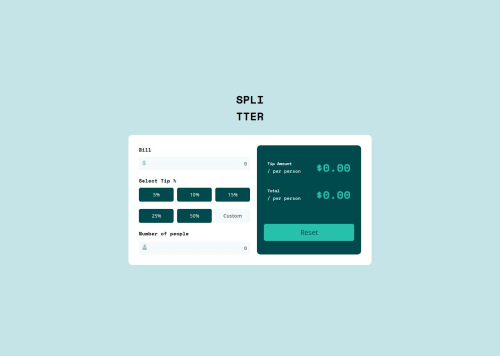 Tip calculator using JavaScript ,CSS and HTML coding challenge solution | Frontend Mentor