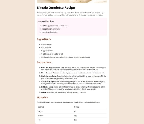 Frontend Mentor | simple recipe omelette coding challenge solution