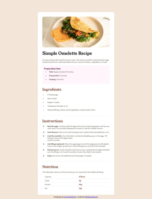 Recipe page using html & CSS Semantic tags coding challenge solution | Frontend Mentor