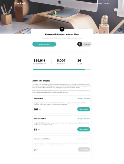 Frontend Mentor | Crowdfunding Project using react(vite) and tailwindcss coding challenge solution