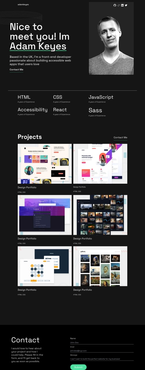 Frontend Mentor | Single Page Dev Portfolio using tailwind css. Grid and Flexbox coding ...