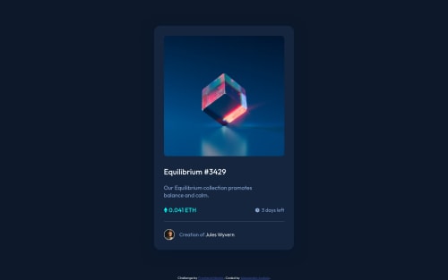 Frontend Mentor Nft Preview Card Using Css Flexbox Coding Challenge