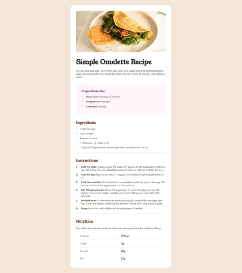 Frontend Mentor | Recipe Component coding challenge solution