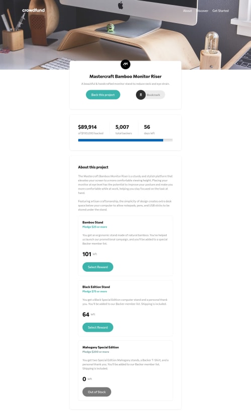 Crowdfunding Product Page with React and Redux Toolkit coding challenge solution | Frontend Mentor