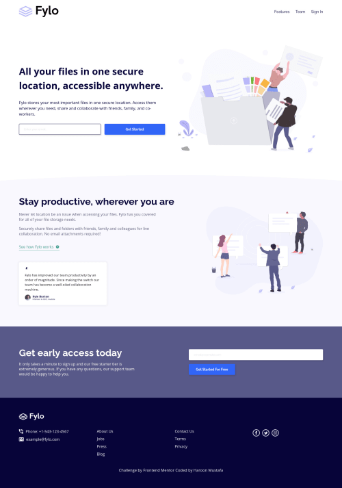 Frontend Mentor | Fylo landing page with two column layout coding challenge solution