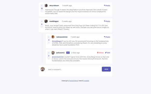 Frontend Mentor | Interactive comments section using React, CSS Grid coding challenge solution