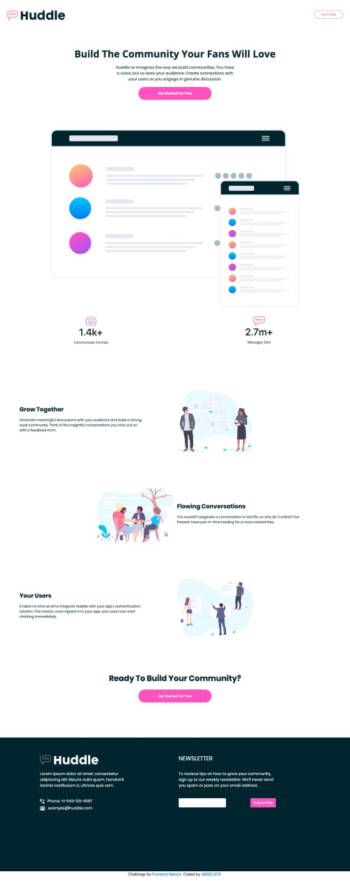 Huddle landing page with curved sections using Bootstrap coding ...