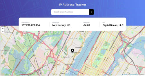 Frontend Mentor | IP Address Tracker | React.js | Tailwind CSS | React-Leaflet coding challenge ...