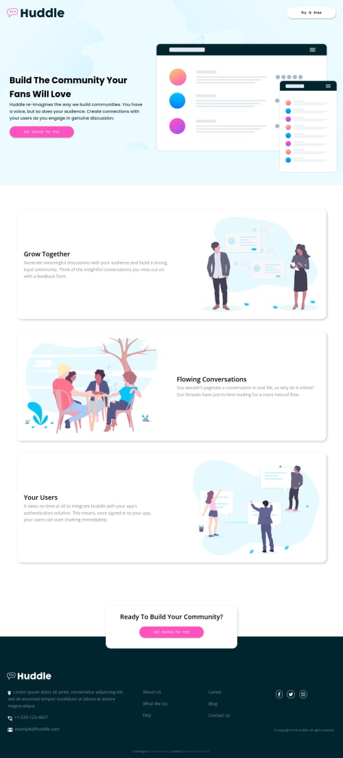 Frontend Mentor | HUDDLE LANDING PAGE USING FLEX-BOX coding challenge solution