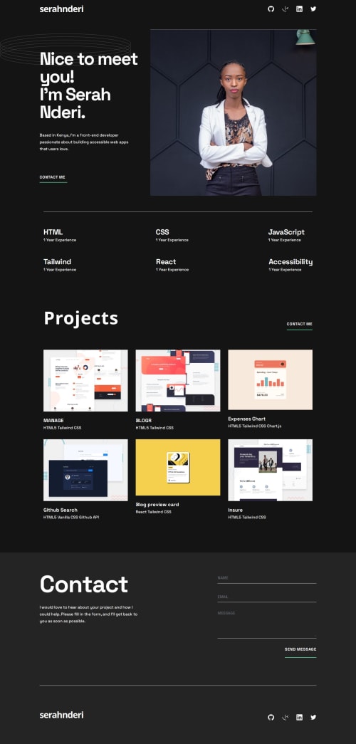 Frontend Mentor | Single Page Portfolio using Tailwind CSS and React coding challenge solution