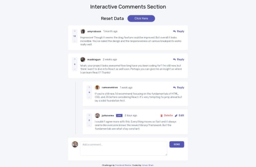 Frontend Mentor | Interactive Comments Section coding challenge solution | Frontend Mentor