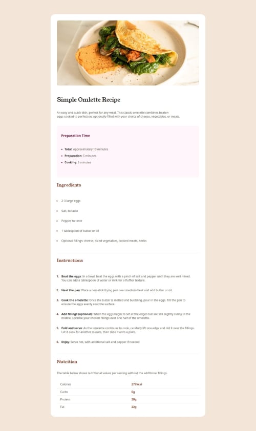 Frontend Mentor | Fronted Mentor | Omelette Recipe | @eduardolluis coding challenge solution