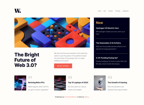 Responsive News Homepage using CSS Grid areas coding challenge solution