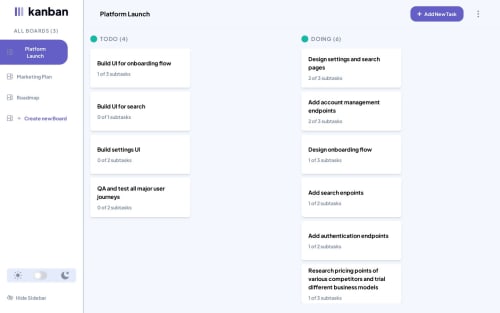 Frontend Mentor | Kanban Project Frontend Light/Dark Theme React-Redux-Ts tailwind coding ...
