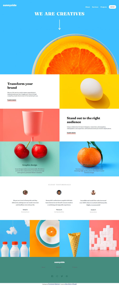 Responsive Landing Page of Sunny Side Agency using HTML and CSS and Sa coding challenge solution