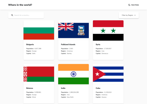 Countries API App with React, NextJS, TailwindCSS coding challenge solution | Frontend Mentor